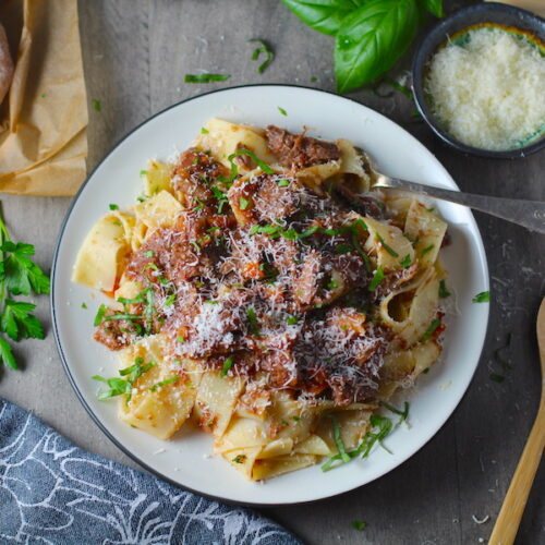 Easy Crockpot Shredded Beef Ragu with Pappardelle - Talking Meals