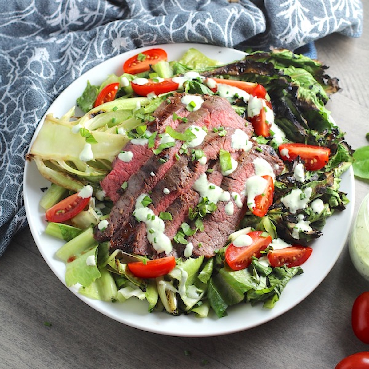 Grilled Flank Steak Salad Recipe with Basil Dressing - Talking Meals