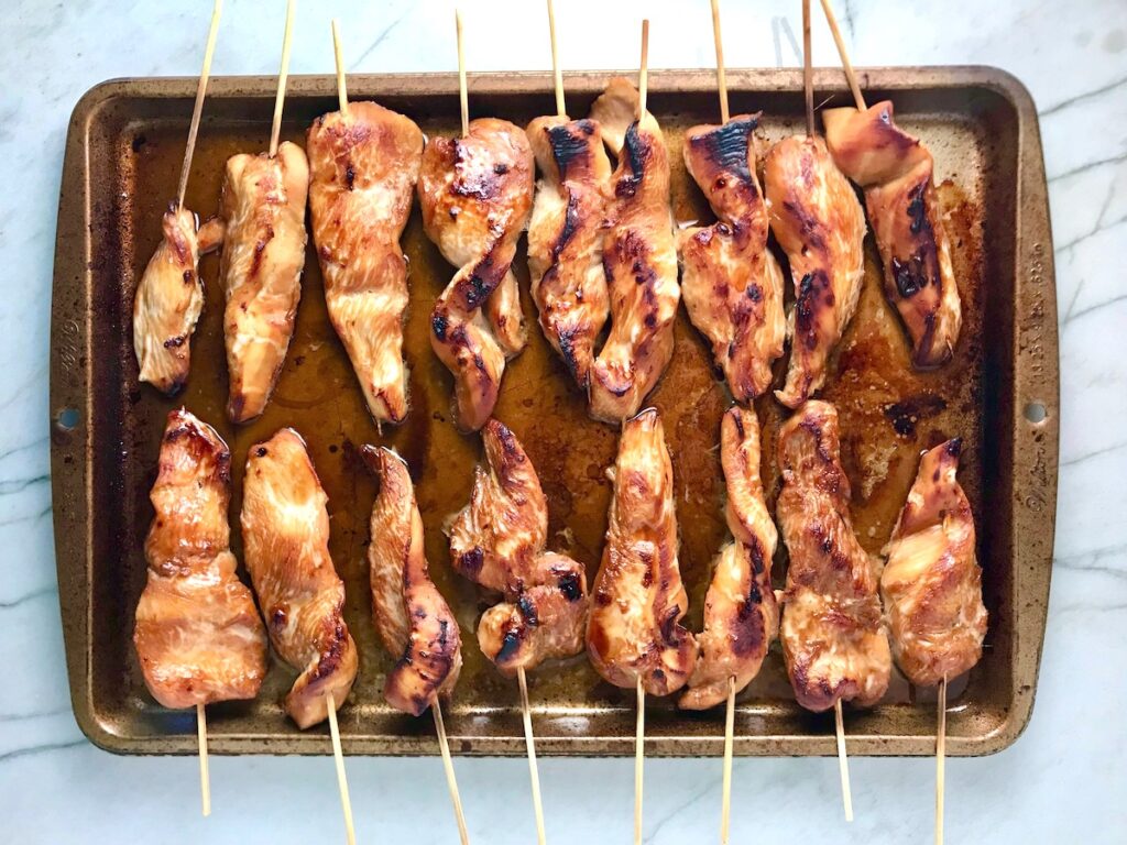 Chinese Chicken on a Stick Recipe {Garlic Sesame Sauce} - Talking Meals