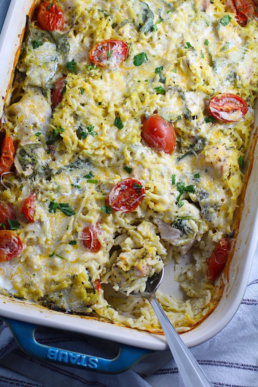 Easy One Pan Chicken Orzo Bake - Talking Meals